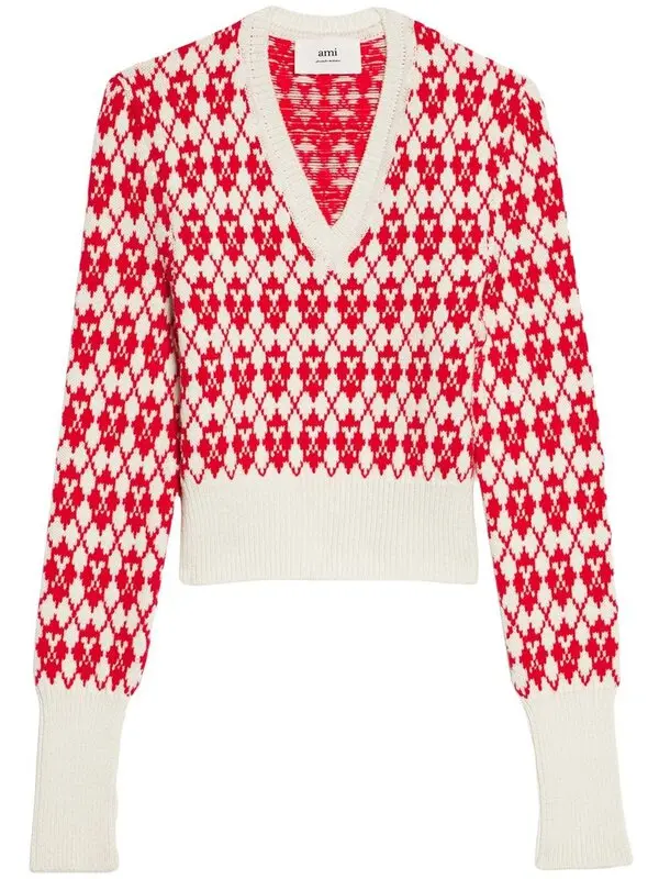 Ami De Coeur Argyle Jumper - Red