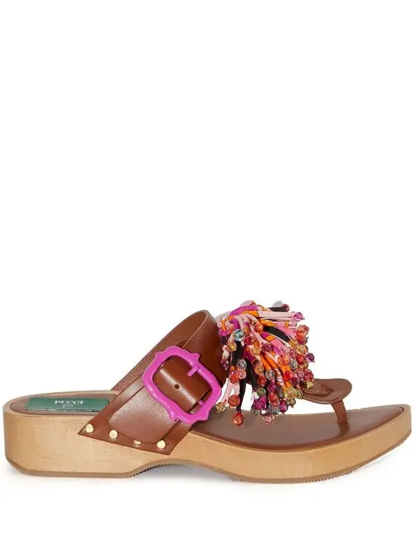Emilio Pucci Birgitt Pom Pom Leather Platform Sandals