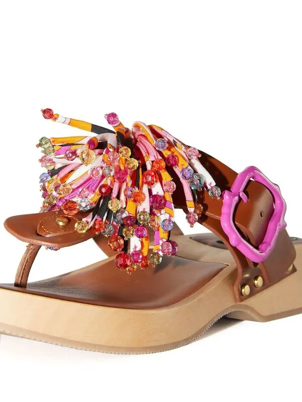 Emilio Pucci Birgitt Pom Pom Leather Platform Sandals