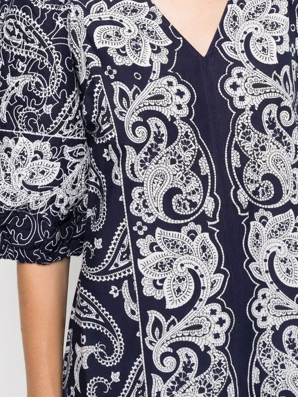 Sea Paisley-print Puff-sleeve Midi Dress