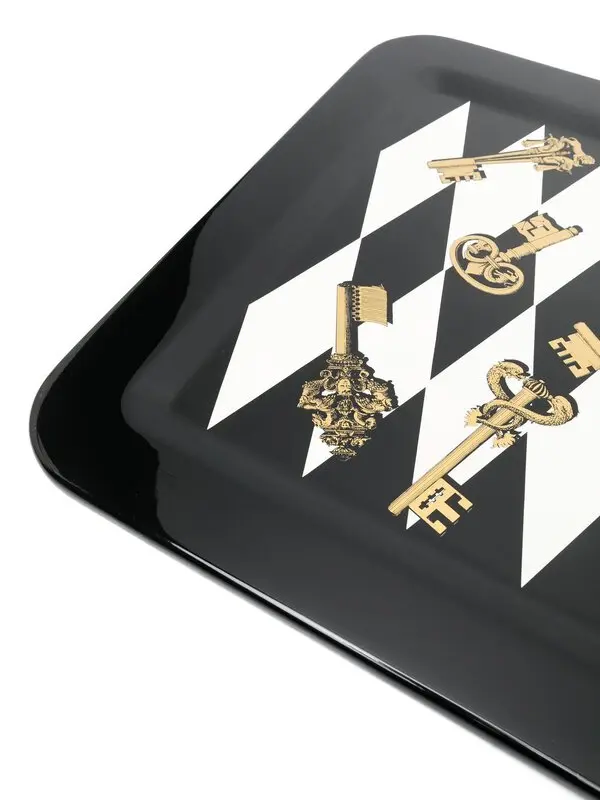 FORNASETTI Gold Keys-print Rectangular Tray