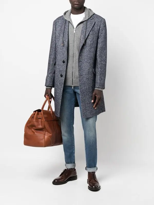 Brunello Cucinelli Herringbone-pattern Midi Coat