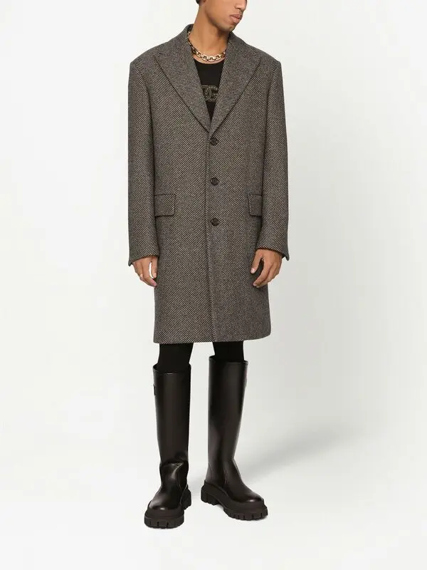 Dolce & Gabbana Herringbone-pattern Single-breasted Coat