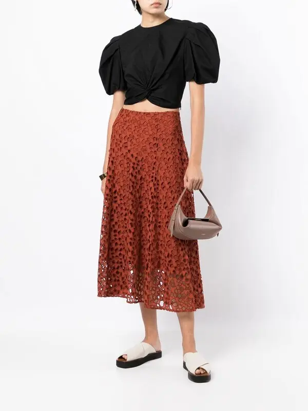 Vince A-line Lace-embroidered Midi Skirt
