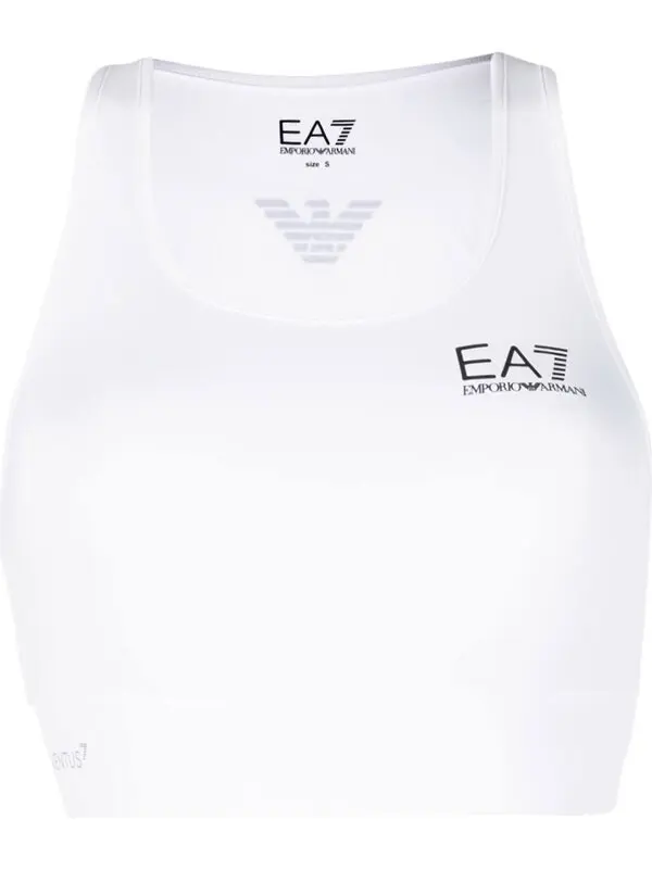 EA7 Logo Print Sports Bra - White
