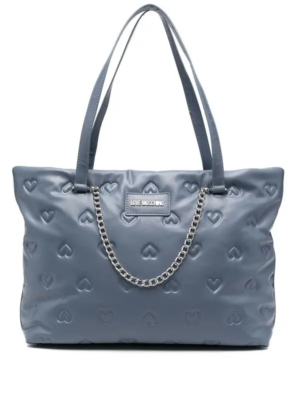 Moschino Chain-detail Logo-lettering Tote Bag - Blue
