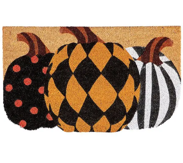 EVERGREEN Pattern Pumpkins Shaped Coir Mat 30' L X 18'w - One-color