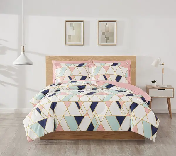 STYLE 212 Geo Pink/blue 7 Piece King Bed In A B Ag - One-color