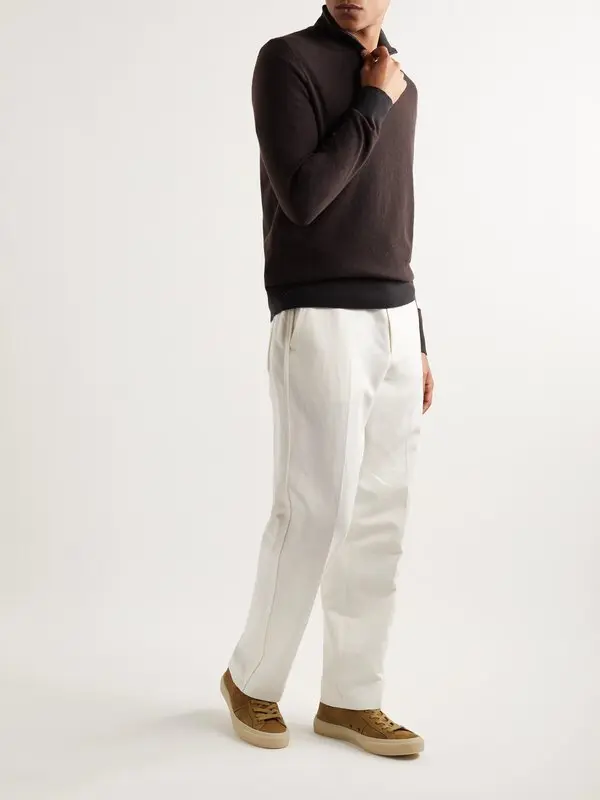 Loro Piana Roadster Slim-fit Striped Cashmere Half-zip Sweater - Brown