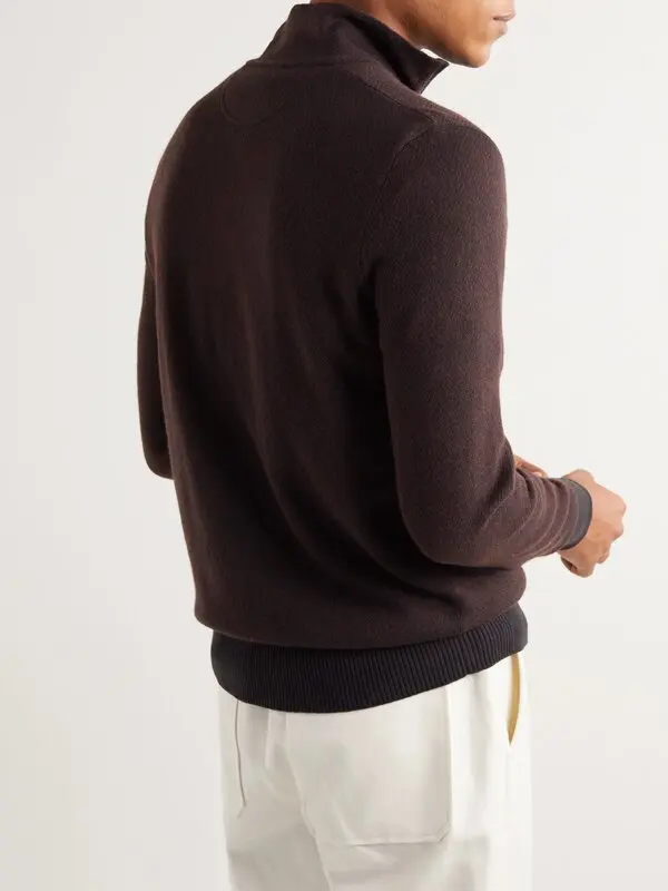 Loro Piana Roadster Slim-fit Striped Cashmere Half-zip Sweater - Brown
