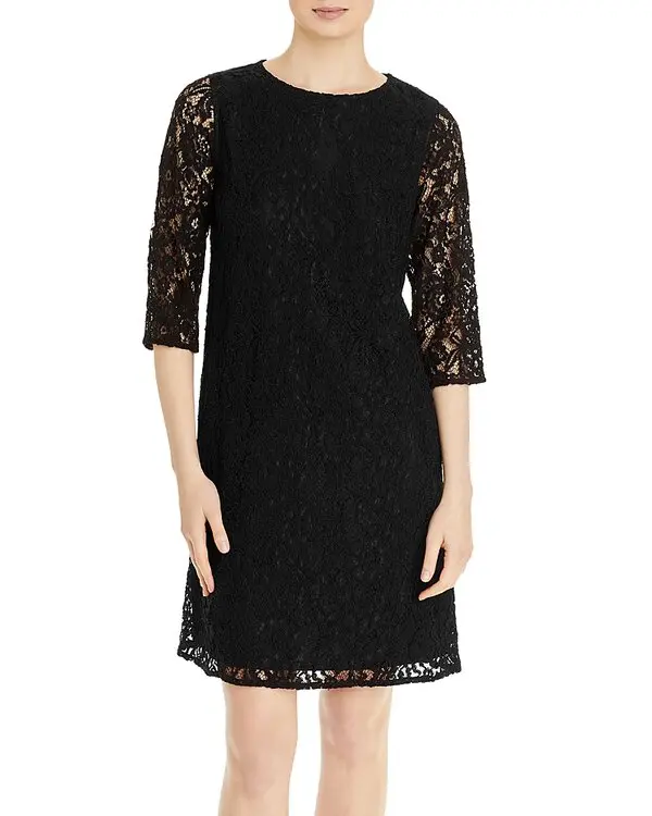 Caroline Rose Floral Lace Dress - Black
