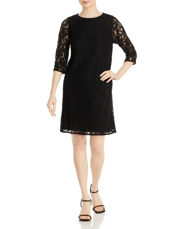 Caroline Rose Floral Lace Dress - Black