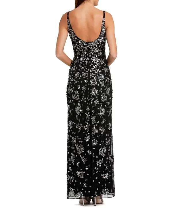 Mac Duggal Floral Beaded Gown - Black Silver