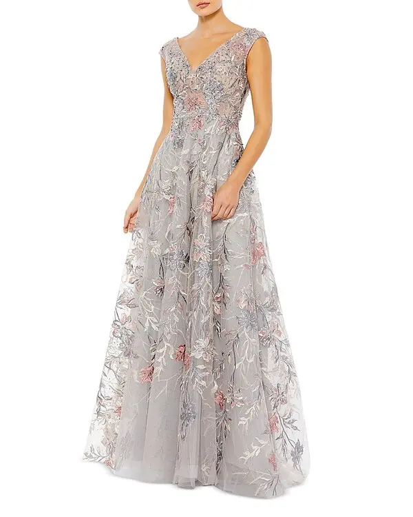 Mac Duggal Embroidered Illusion Cap-sleeve A-line Gown - Multi