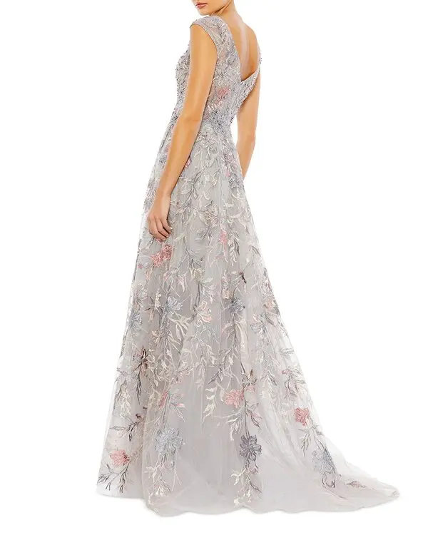 Mac Duggal Embroidered Illusion Cap-sleeve A-line Gown - Multi