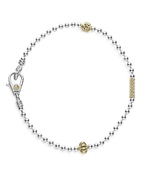 Lagos Sterling Silver And 18k Yellow Gold Caviar Icon Row Bracelet - Gold/silver