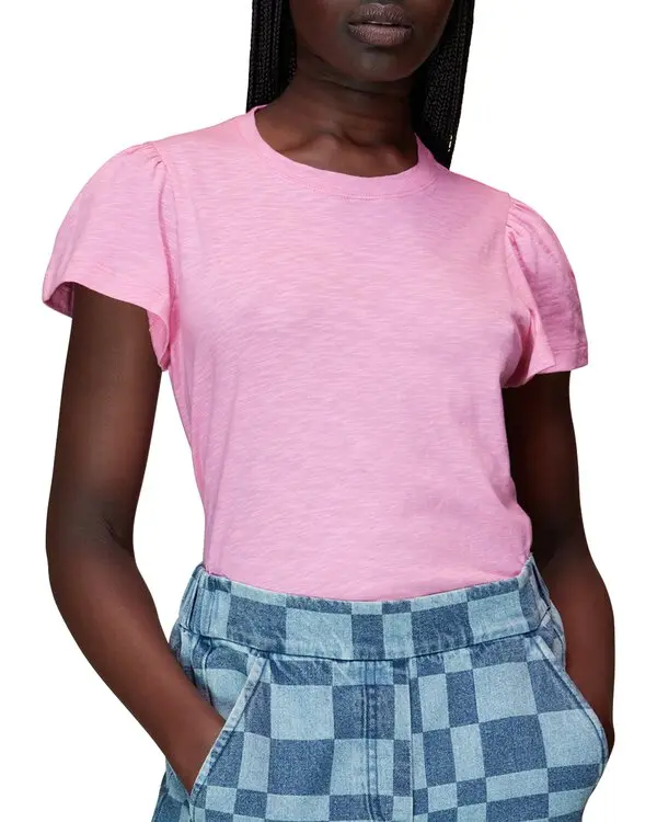 Whistles Flutter Sleeve Cotton Tee - Pink
