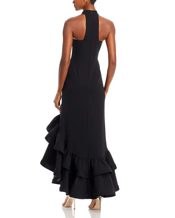 Aqua Racerback Ruffle Hem Gown - Black