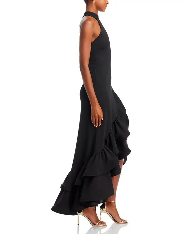 Aqua Racerback Ruffle Hem Gown - Black