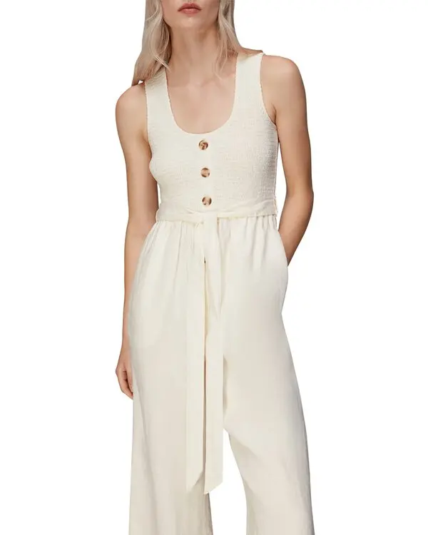 Whistles Shirred Linen Blend Jumpsuit