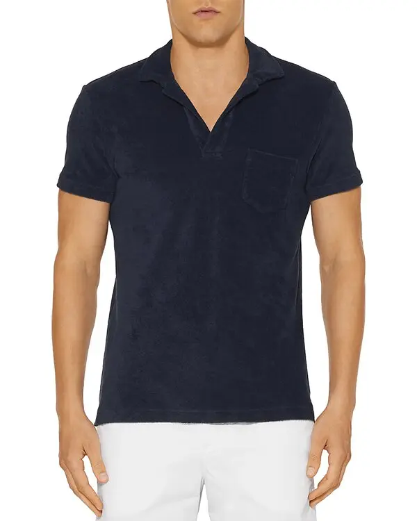 Orlebar Brown Cotton Terry Solid Tailored Fit Polo Shirt - Navy