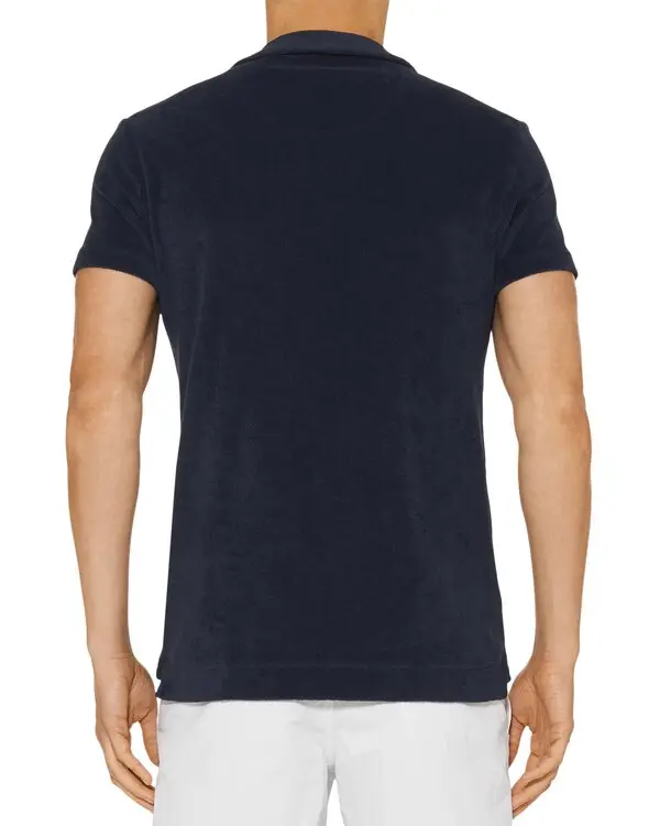 Orlebar Brown Cotton Terry Solid Tailored Fit Polo Shirt - Navy
