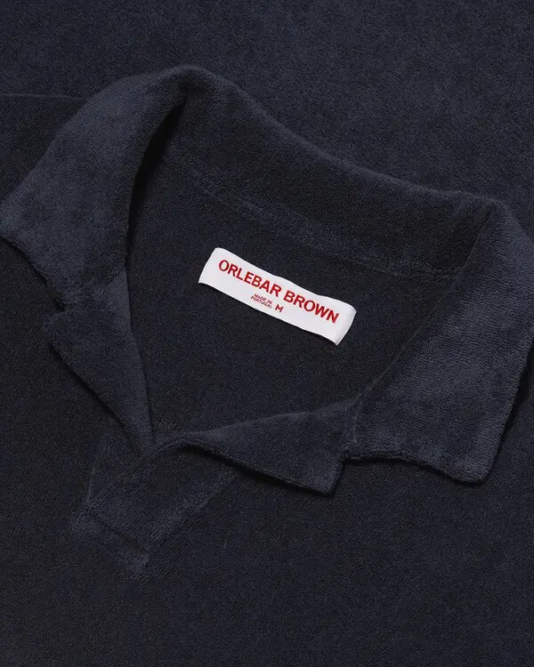 Orlebar Brown Cotton Terry Solid Tailored Fit Polo Shirt - Navy