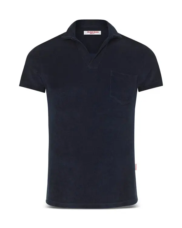 Orlebar Brown Cotton Terry Solid Tailored Fit Polo Shirt - Navy