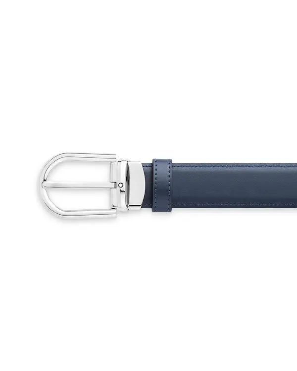 Montblanc Horseshoe Palladium Reversible Leather Belt - Black/blue