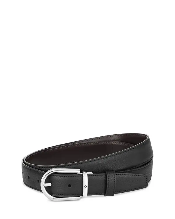 Montblanc Horseshoe Palladium Reversible Leather Belt - Black/brown