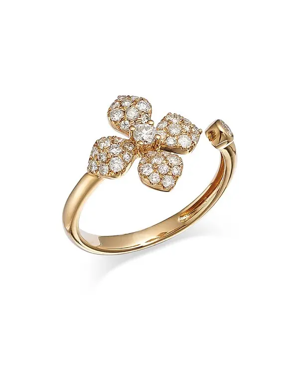Bloomingdale'S Diamond And 14k Yellow Flower Cuff Ring - Gold