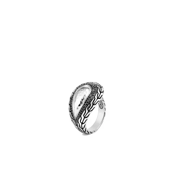 John Hardy Chain Hammered Ring - Black Spinel