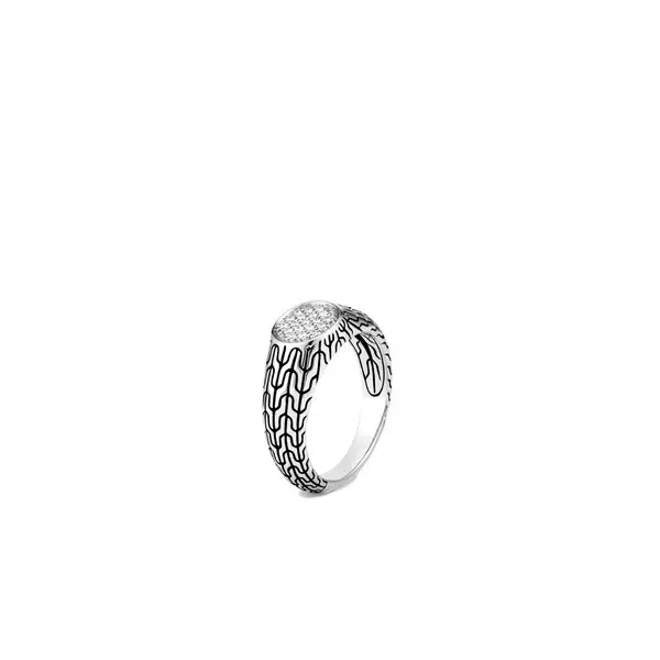 John Hardy Classic Chain Signet Ring With Diamonds