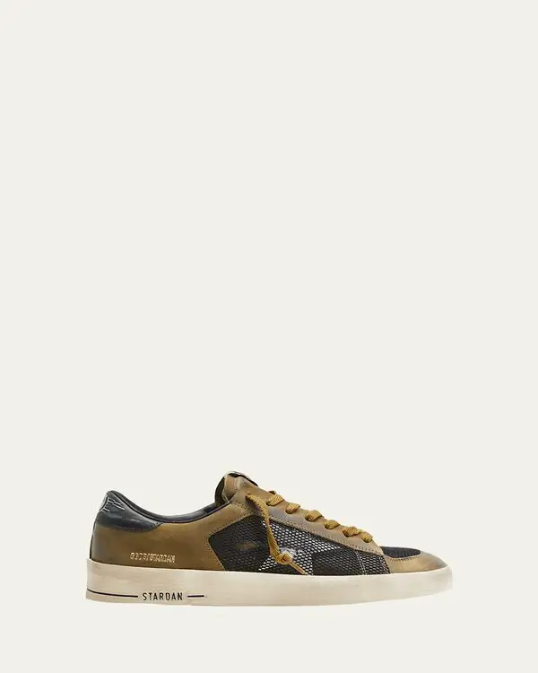 GOLDEN GOOSE Stardan Leather & Mesh Low-top Sneakers - Black/military Green