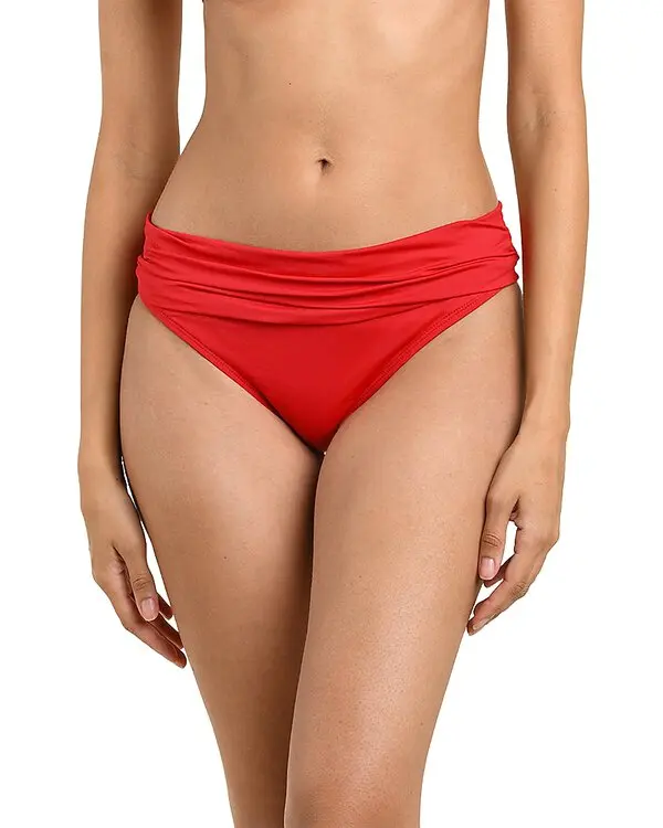 La Blanca Island Goddess Shirred Bikini Bottom - Ruby