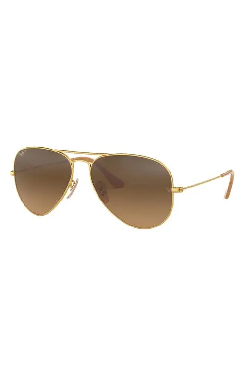 Ray-ban 58mm Polarized Aviator Sunglasses - Matte Arista/brown Gradient