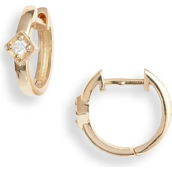 Anzie Cleo Diamond Huggie Hoop Earrings - Gold/ Diamond
