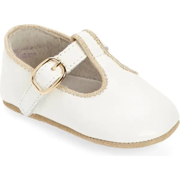 L'AMOUR Evie T-strap Crib Shoe - White