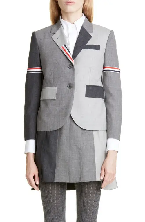 Thom Browne Colorblock Wool Sport Coat With Armband - Dark Grey