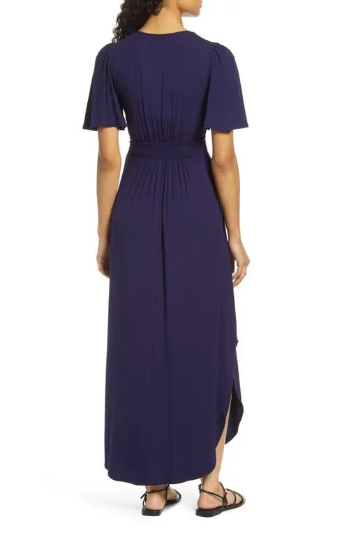 Fraiche By J Flutter Sleeve Jersey Maxi Dress - Navy | Editorialist
