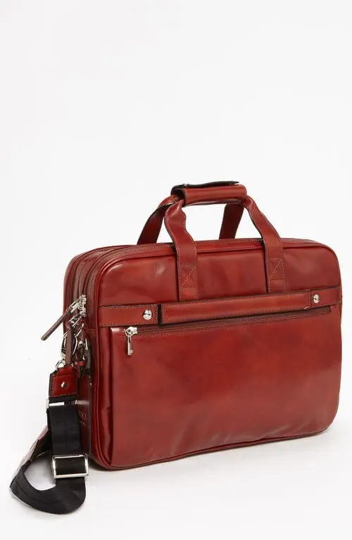 Bosca Leather Double Compartment Briefcase - Cognac