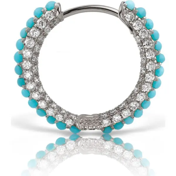 MARIA TASH Single Huggie Hoop Earring With Turquoise And Diamond - White Gold