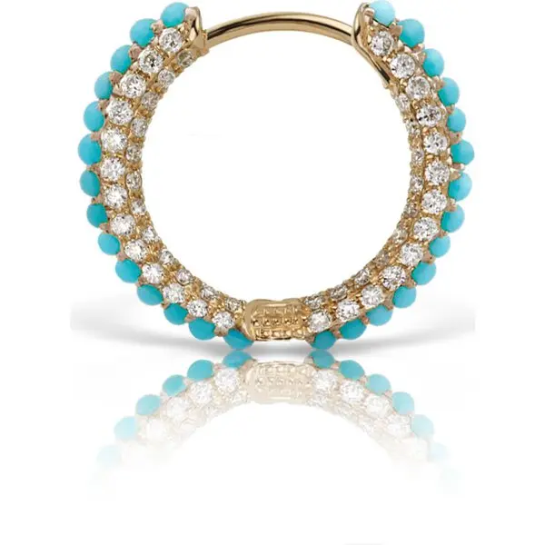 MARIA TASH Single Huggie Hoop Earring With Turquoise And Diamond - Yellow Gold