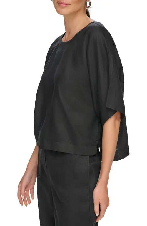 Dkny Drop Shoulder Boxy Linen Top - Black
