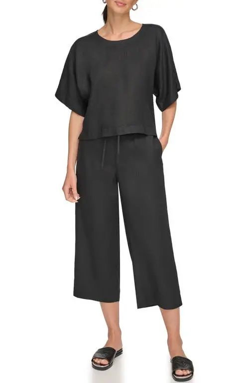 Dkny Drop Shoulder Boxy Linen Top - Black