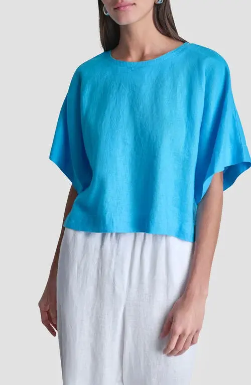 Dkny Drop Shoulder Boxy Linen Top - Pool Blue