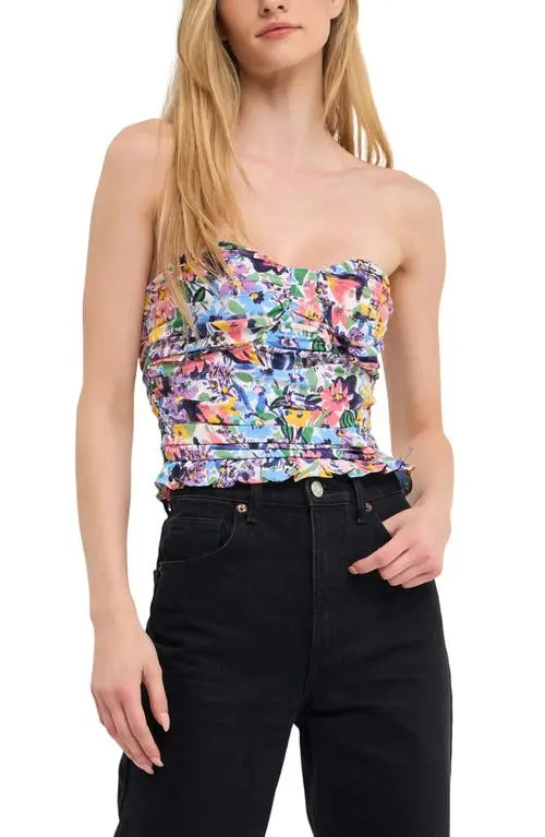 Endless Rose Floral Ruched Strapless Top - Multi
