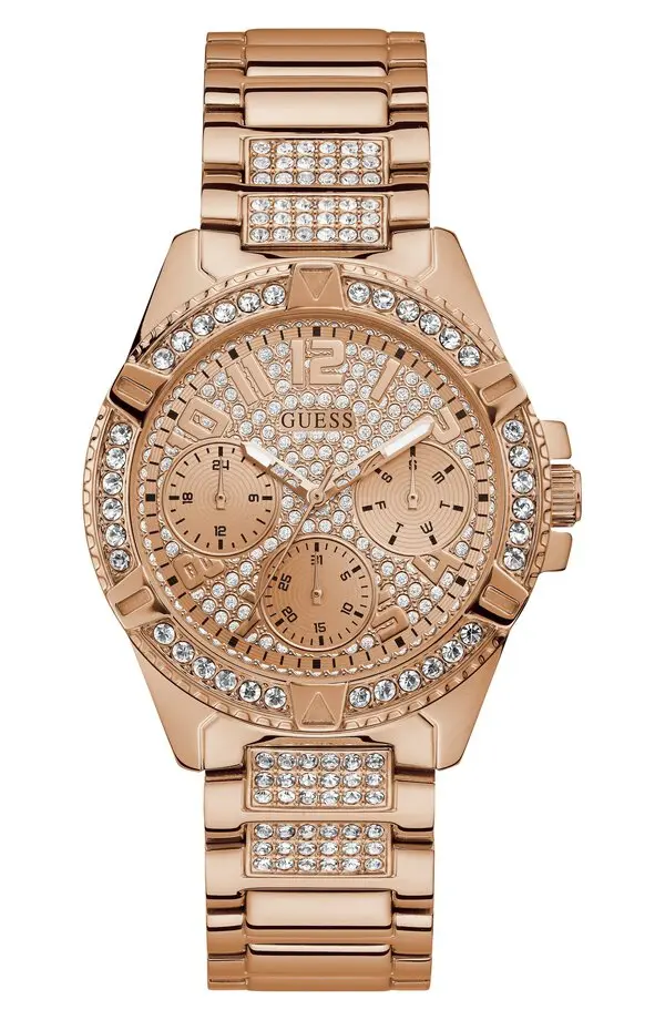 Guess Gold-Tone Watch with Rose Dial and Crystal Bezel GUESS Ladies Rose Gold Tone Multi-function Watch - U12005L2M  main image 2