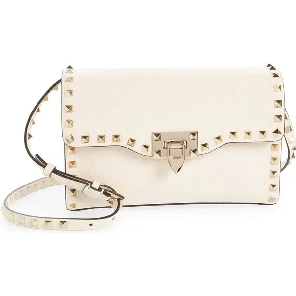 Valentino Garavani Rockstud Leather Shoulder Bag - Light Ivory