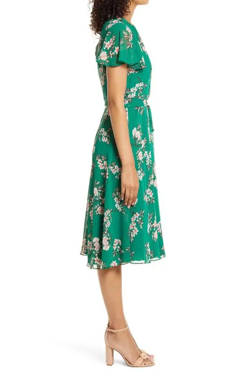 HARPER ROSE Floral Flutter-sleeve Chiffon Dress
